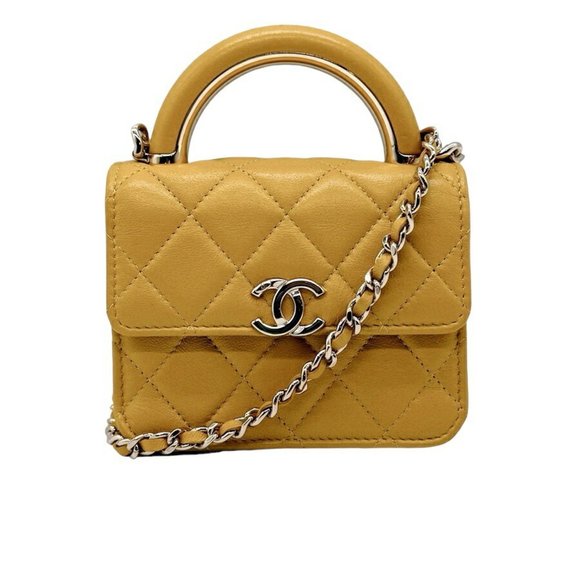 CHANEL | Bags | Chanel Mini Chain Bag Wallet Coco Mark Lambskin Yellow ...